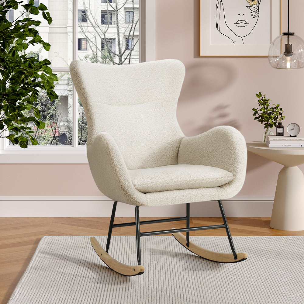 Comfy Sherpa Upholstered Rocking Accent Chair with High Backrest and A ...