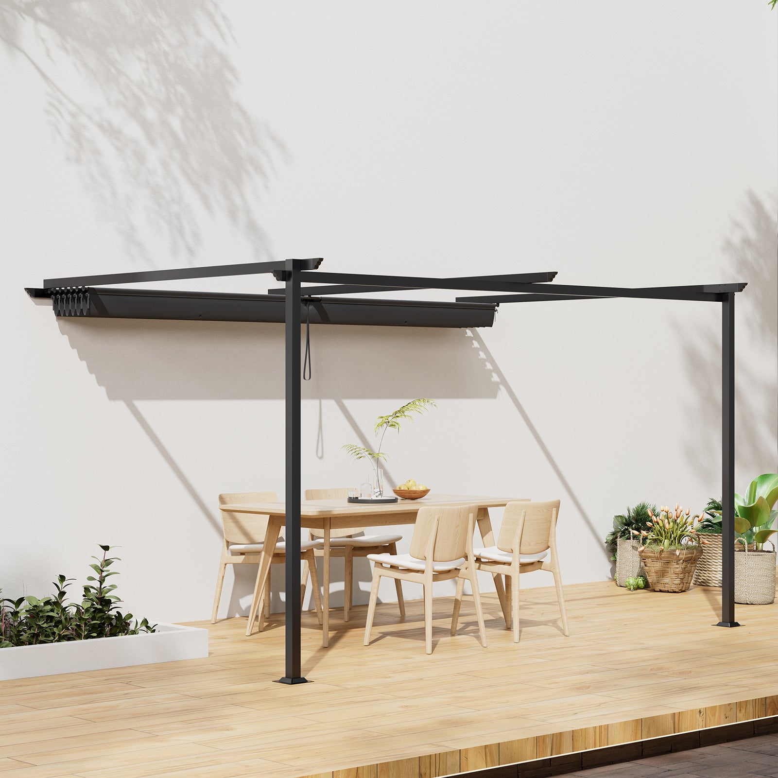 10 x 10FT Outdoor Lean To Retractable Pergola with Canopy – sorangLtd
