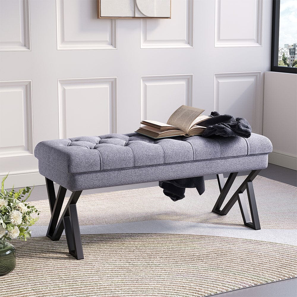 Mid Century Soft Metal Upholstered Bench – sorangLtd