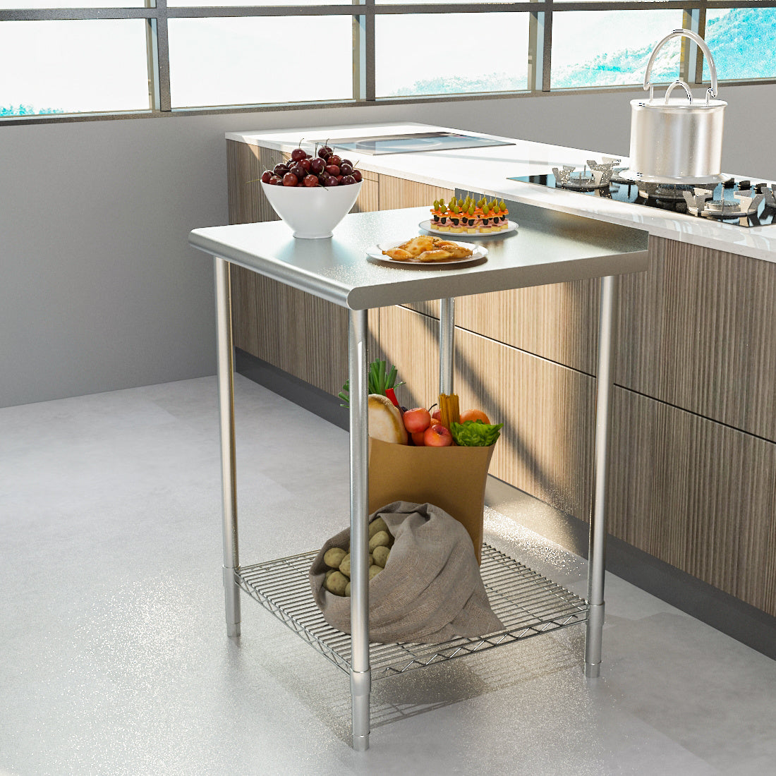 Kitchen Work Bench Prep Table Stainless Steel Kitchen Catering Table w ...