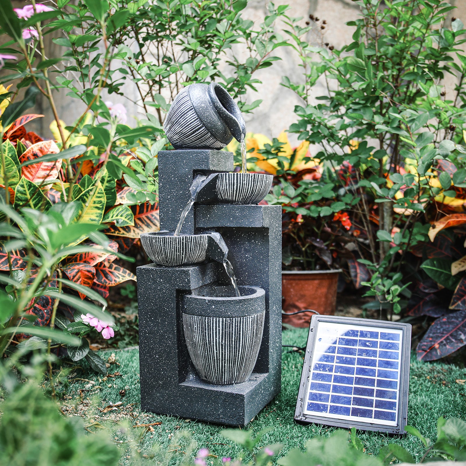 Outdoor Cascading LED Tiered Water Fountain Garden Solar Power Feature ...