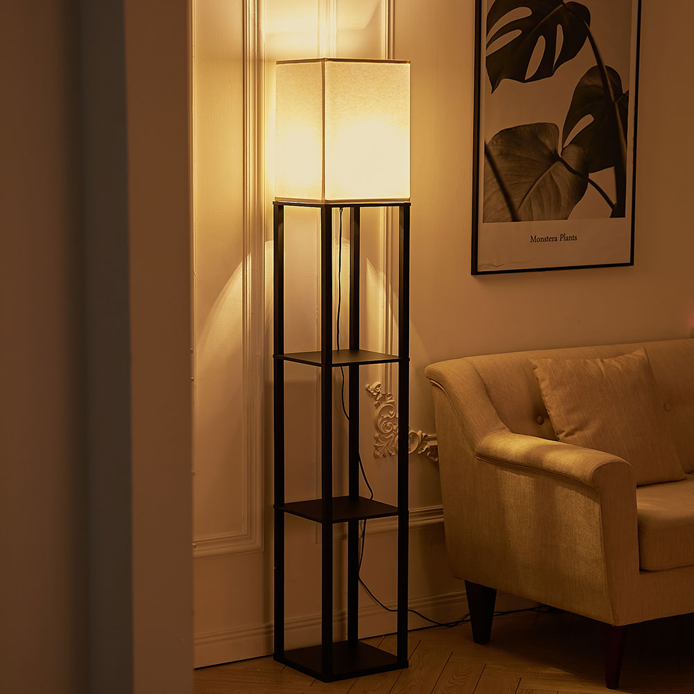 Home Shelf Floor Lamp Light 4 Tiered Shelves Storage Display Square ...