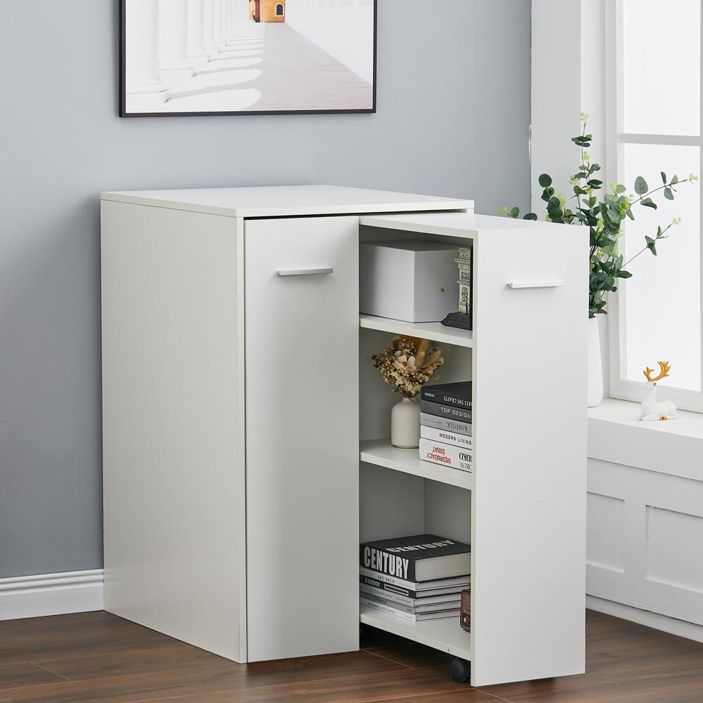 Large Rolling Bookcase Cabinet 6 Tiers Slide Out Shelves Storage Unit ...