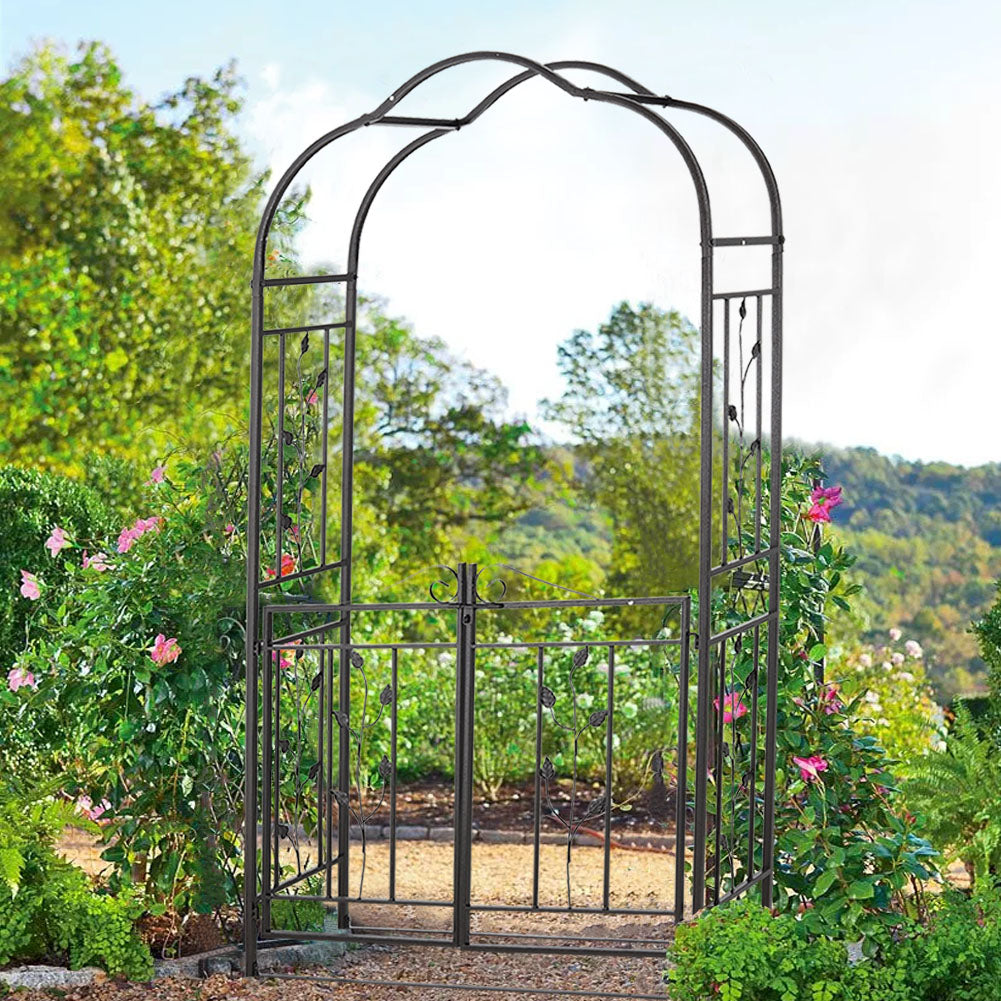 Metal Archway with Gate Garden Steel Frame Gate Arbour Trellis – sorangLtd